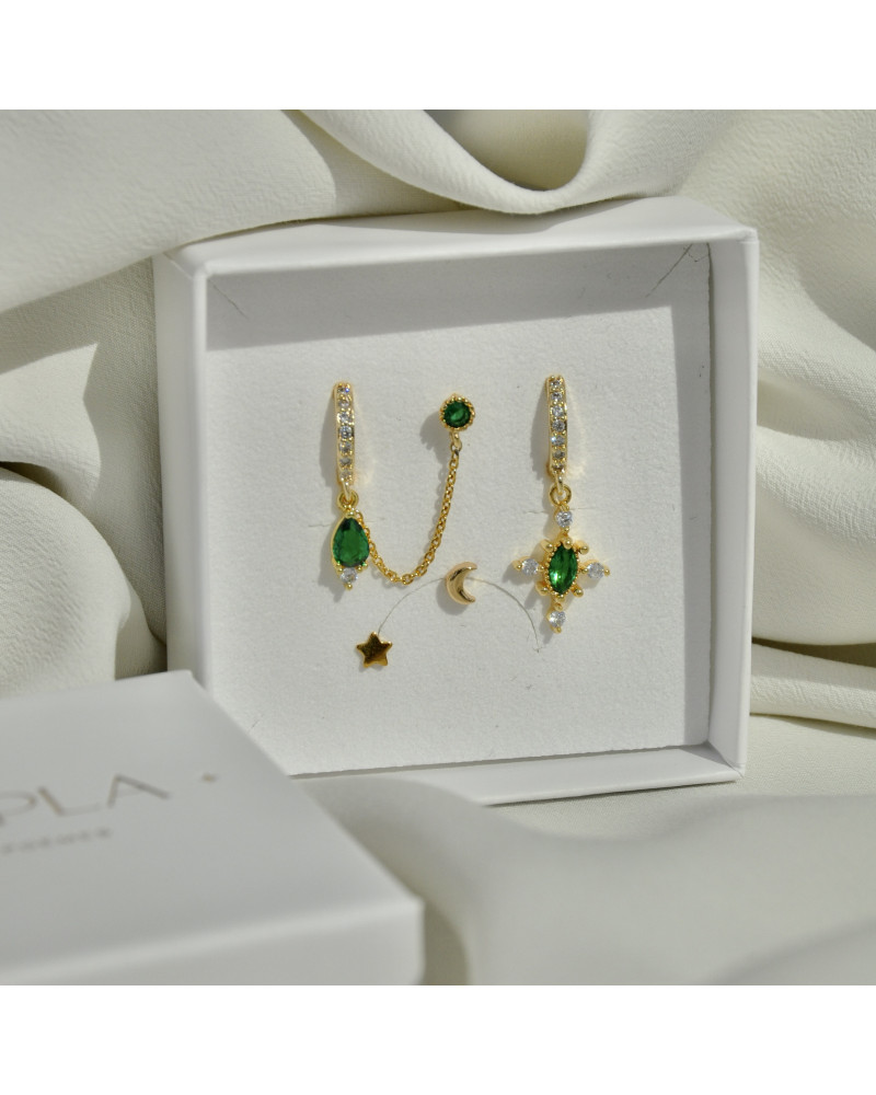 Coffret Anna avec strass vert émeraude